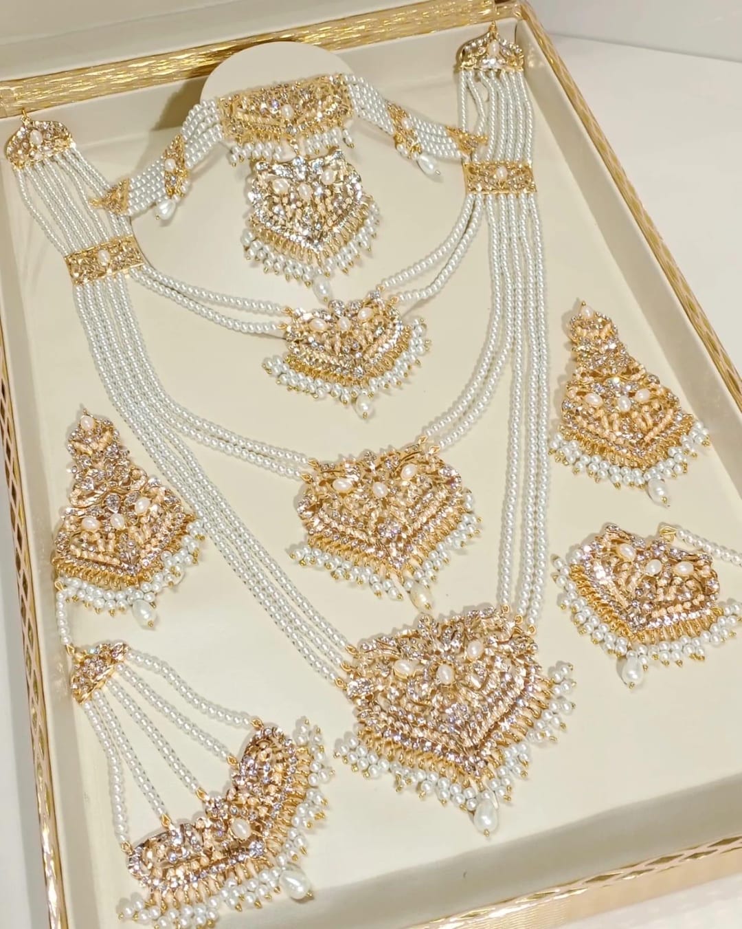 3 Layer Bridal Rani Har Mala Set Bridal Pearl Mala Set Set 5 Piece Set ...