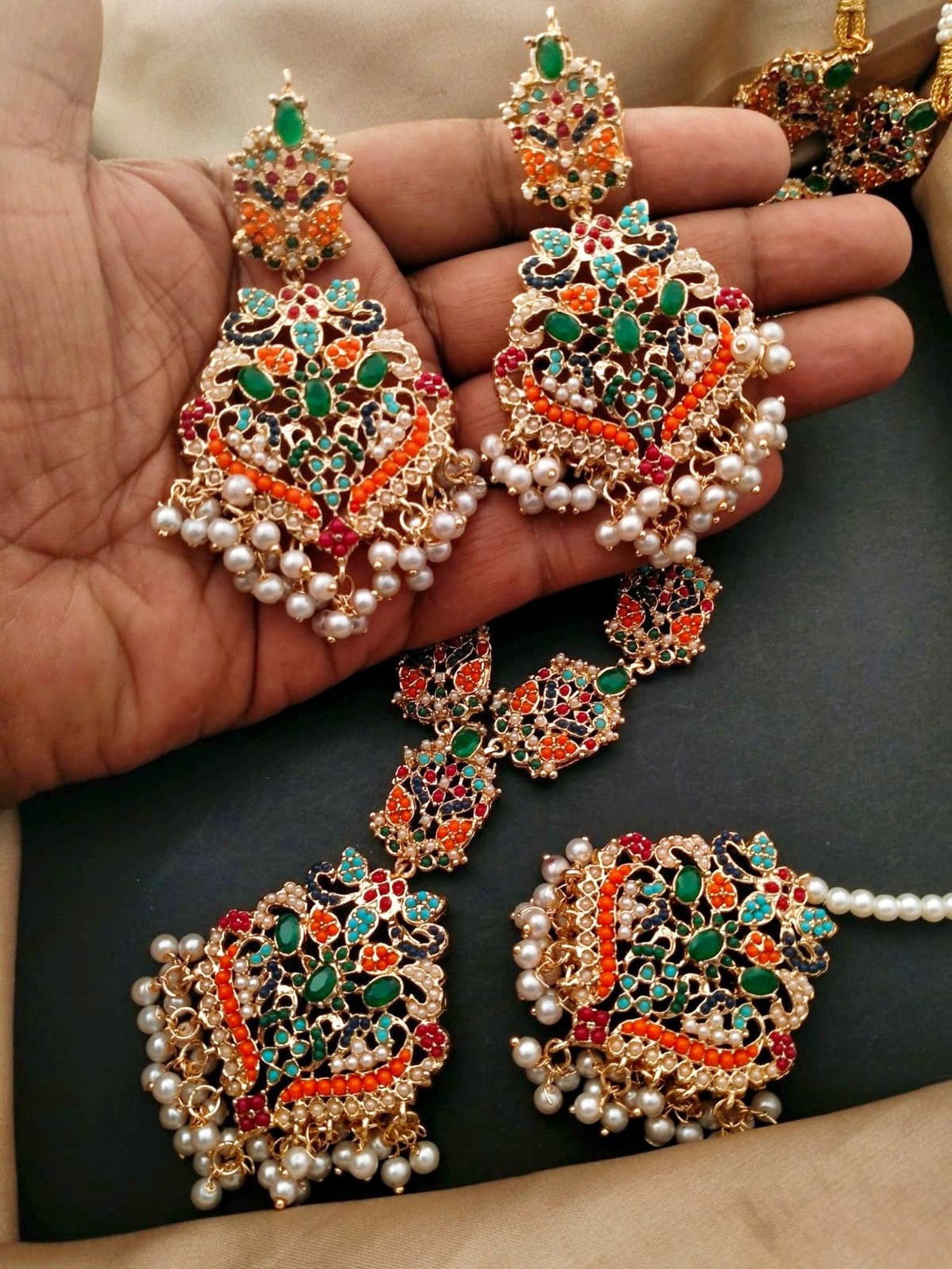 Mjbs Indian / Pakistani Nauratan Long Mala Necklace Set With Earrings ...