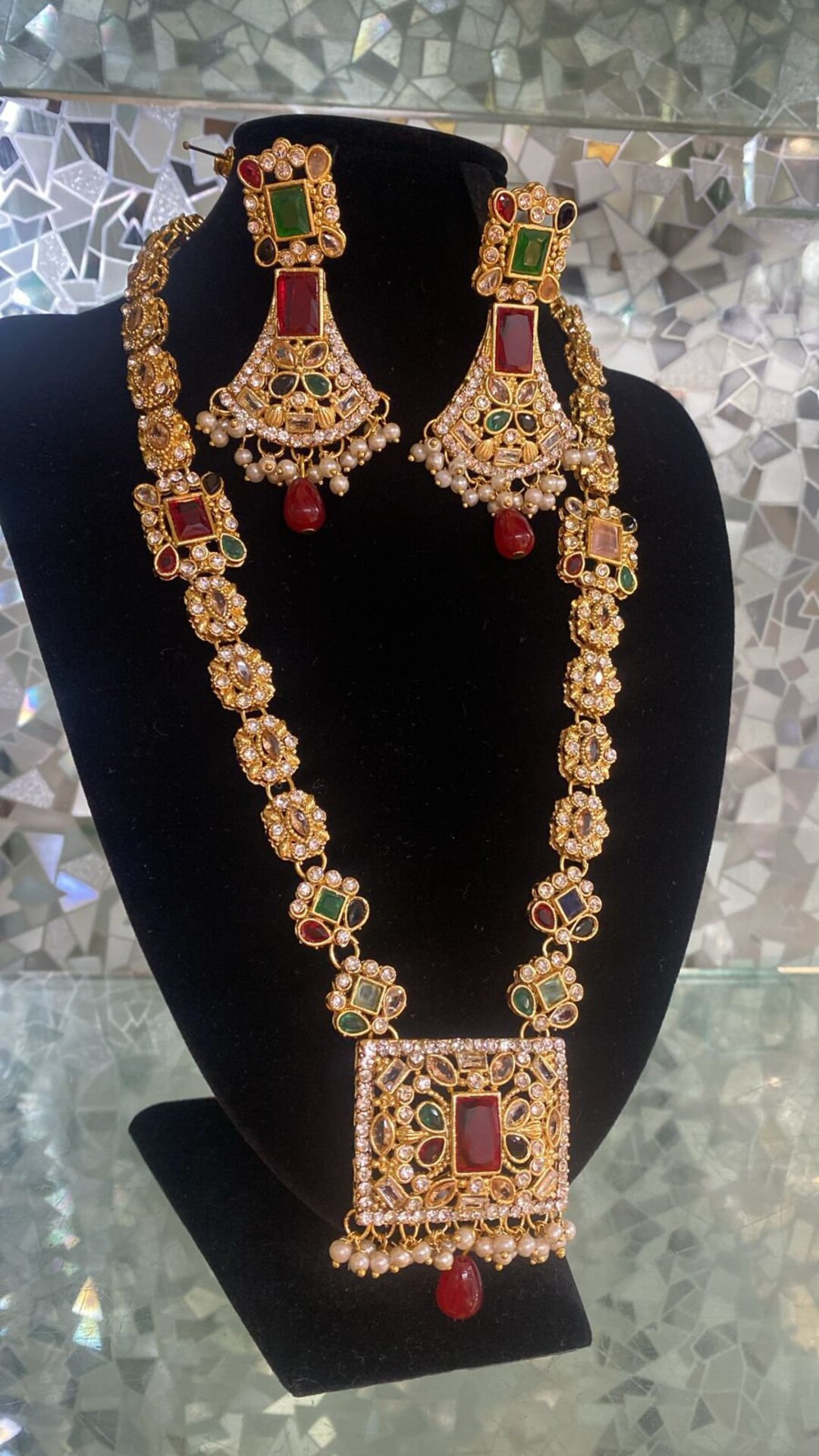 Egyptian Polki Rani Haar Mala Set W Earrings Indian/pakistani Bridal ...