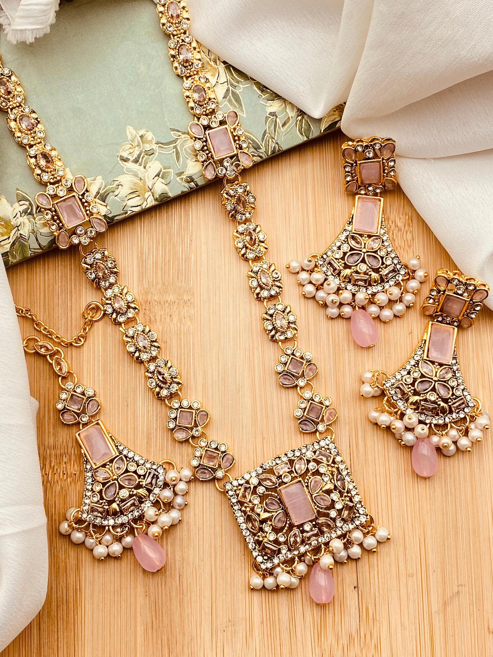 Eva Indian / Pakistani Nauratan Polki Mala Necklace Set With Earrings ...