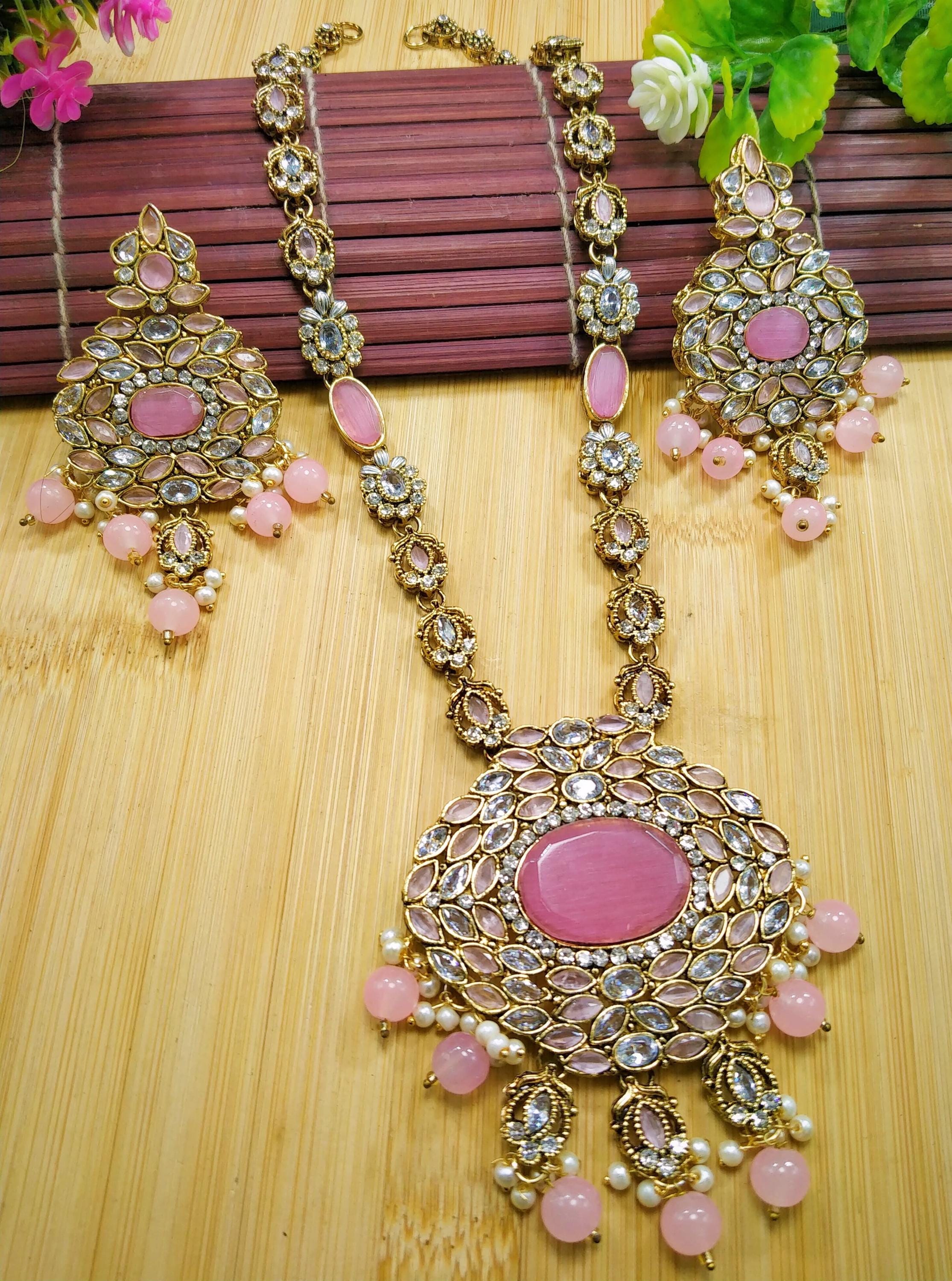 Nauratan Polki Mala Necklace Set: Antique Gold Indian/pakistani Jewelry ...