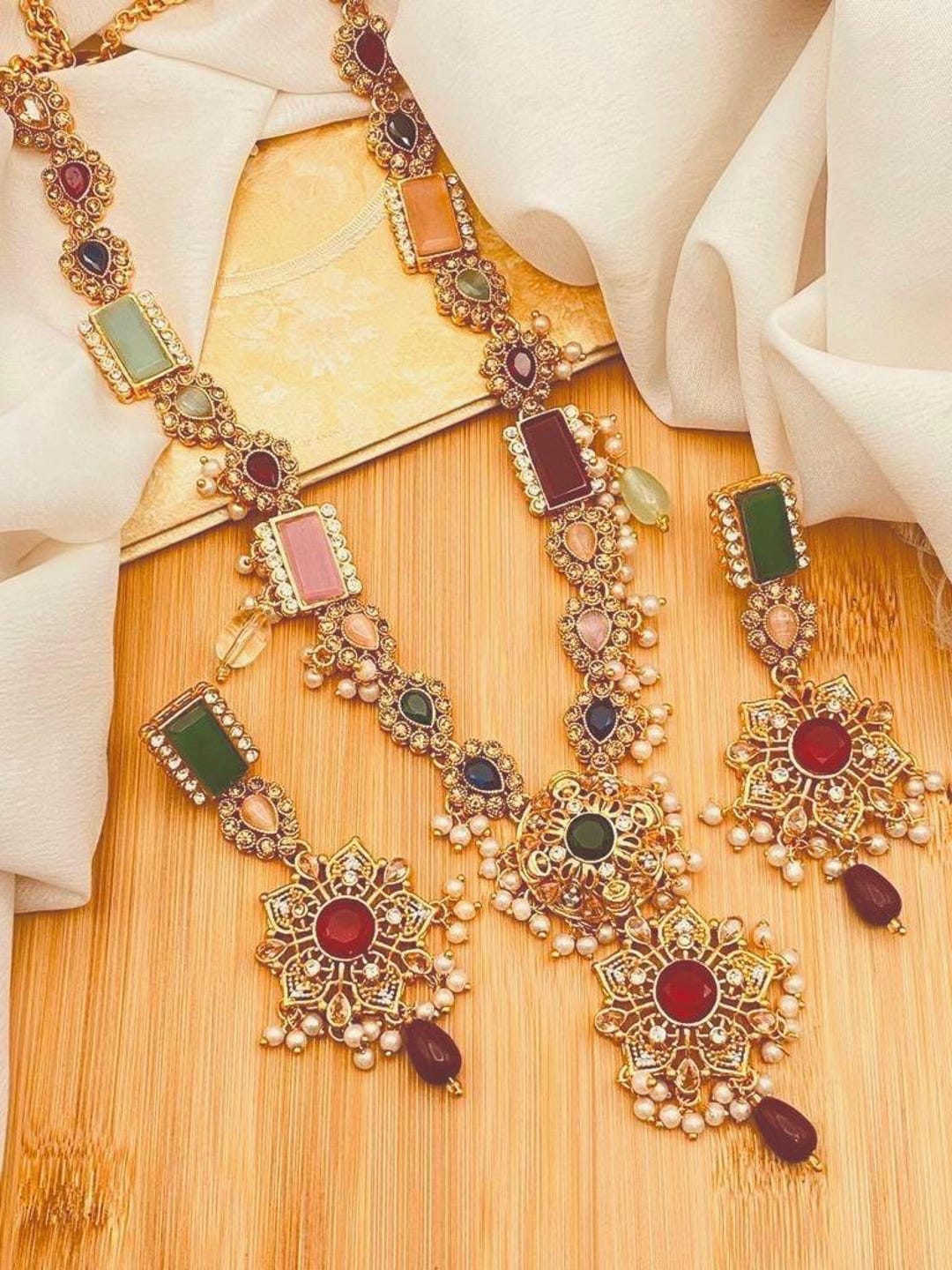 STAR Egyptian Polki Rani Haar Mala Set W Earrings Indian/pakistani ...