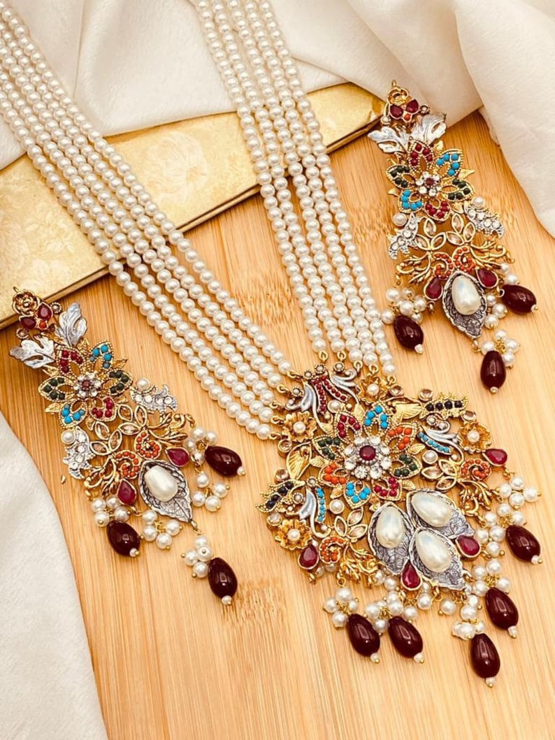 Royal Rani Haar: Indian Bridal Pearl Necklace & Earrings Set - Etsy