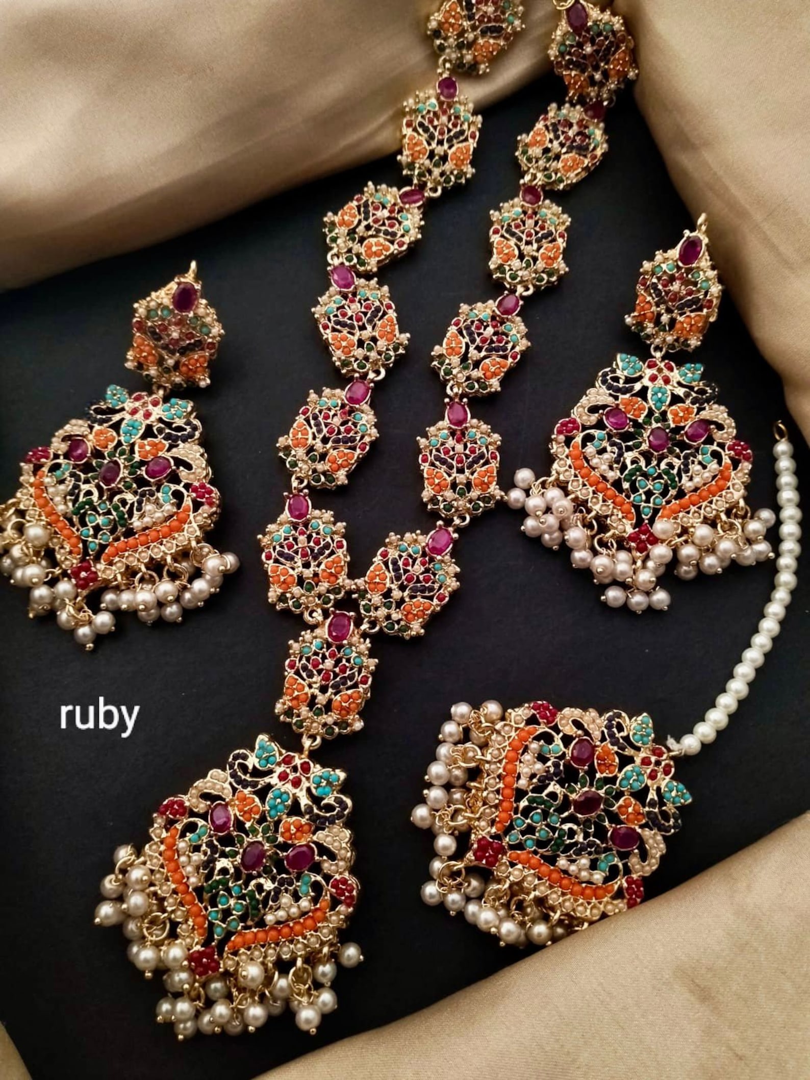 Mjbs Indian / Pakistani Nauratan Long Mala Necklace Set With Earrings ...
