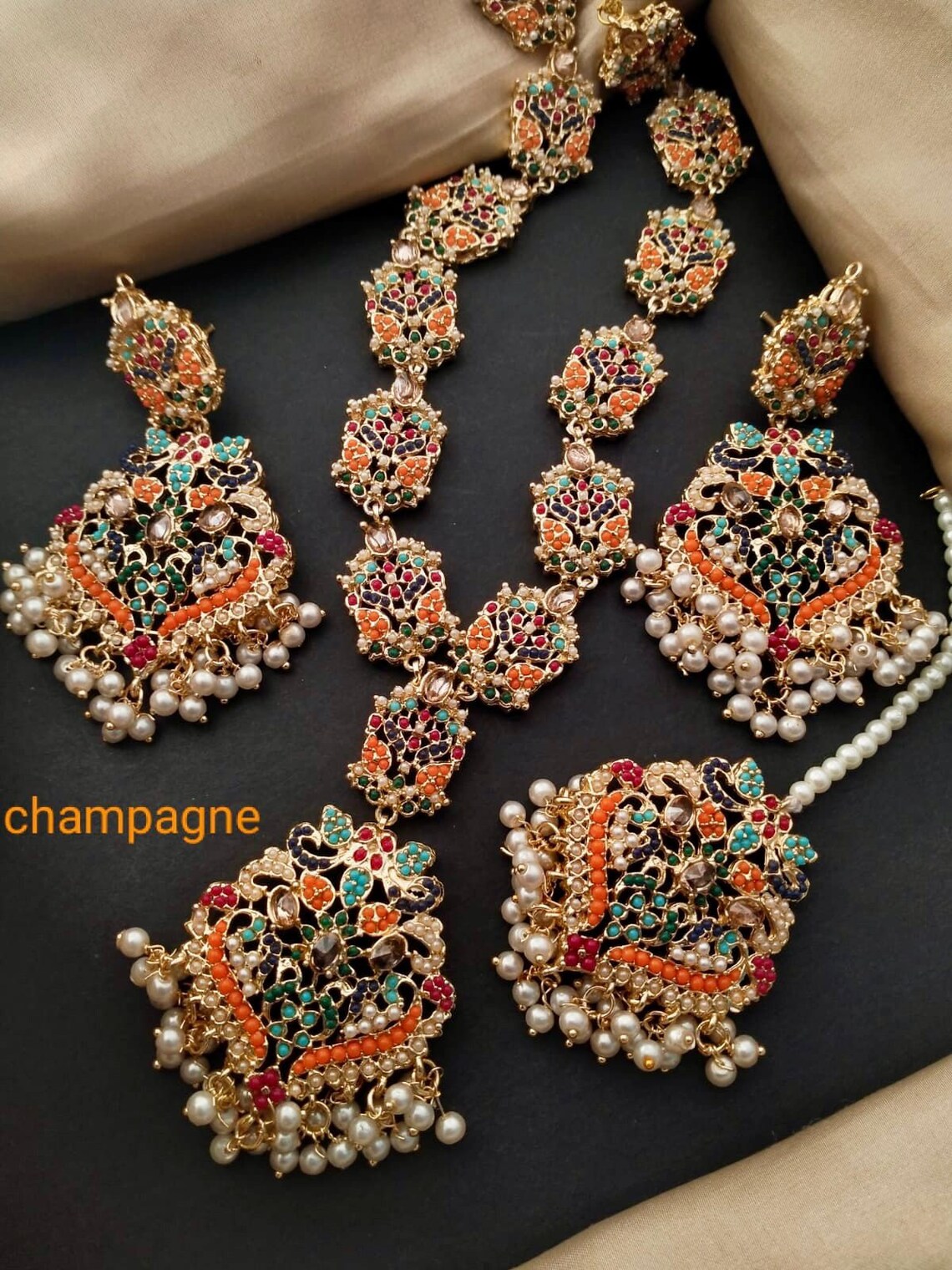 Mjbs Indian / Pakistani Nauratan Long Mala Necklace Set With Earrings ...