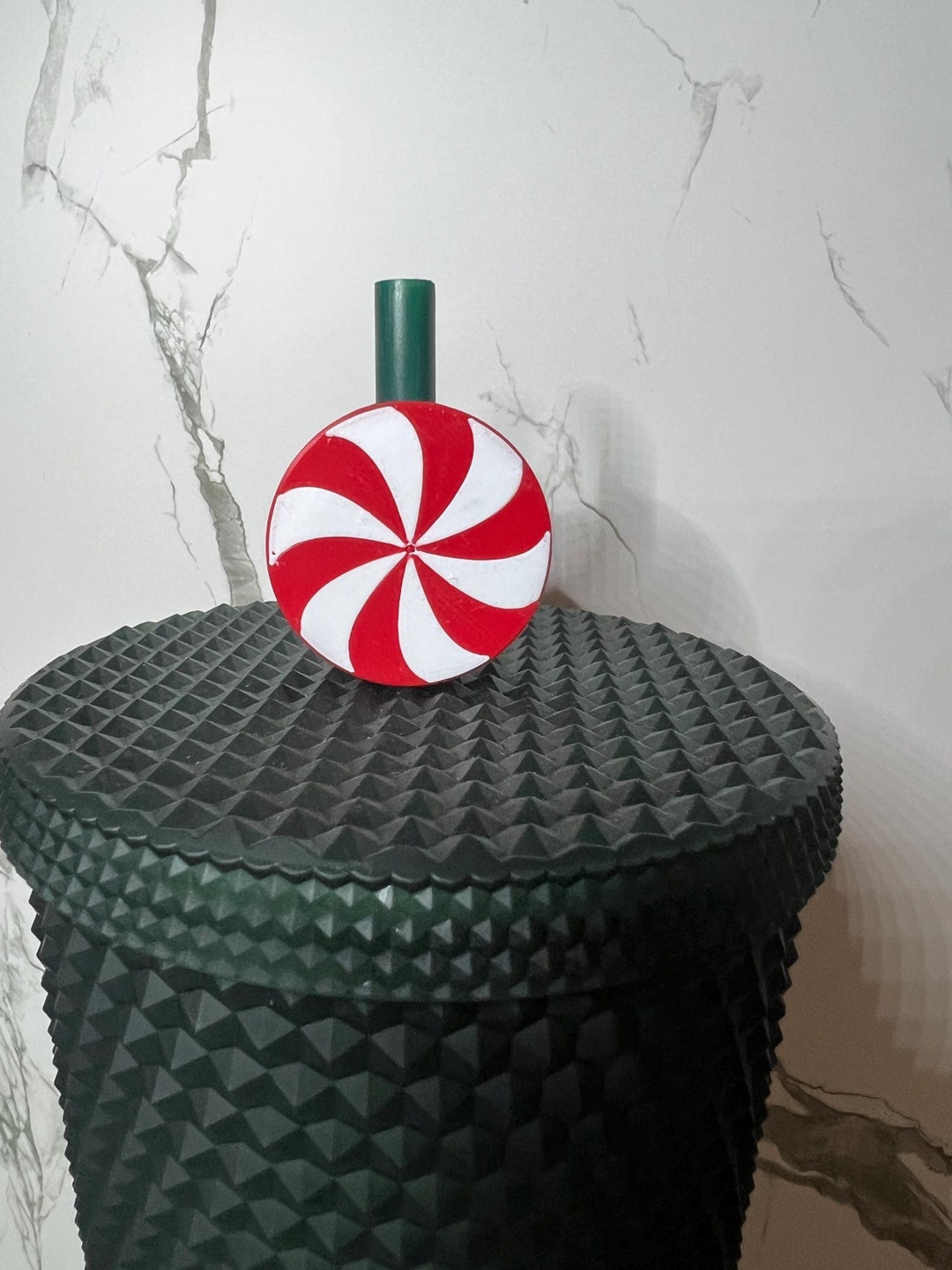 3D Printed Red and Pink Christmas Peppermint Candy Cane Straw Topper ...