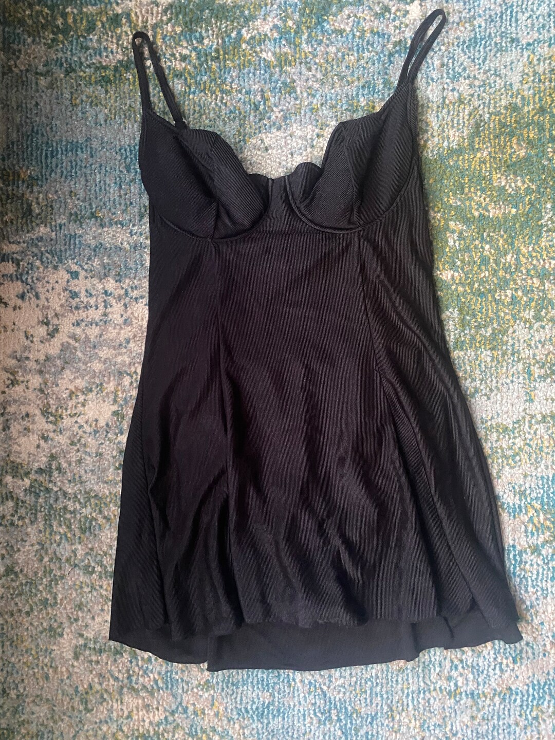 Vintage 90s Underwire Shell Cup One Piece Black Swim Dress, Size Medium ...