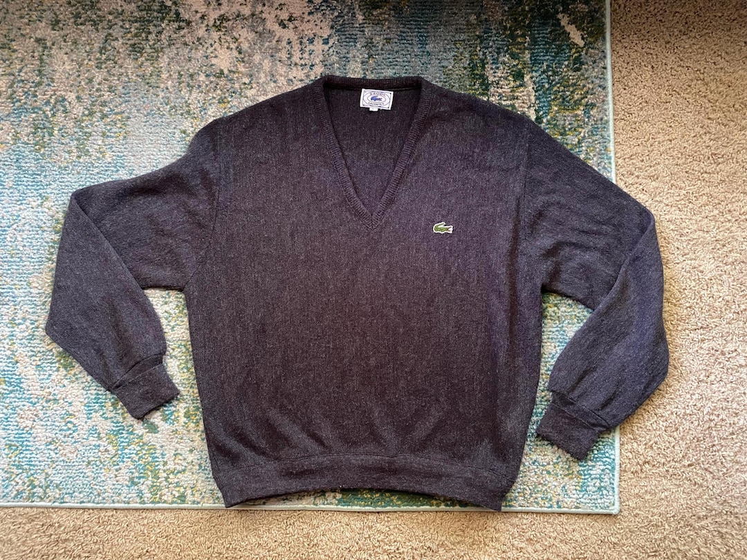 Vintage Izod Lacoste Logo Gray V-neck Sweater, Size Large / Vintage Sweaters / Lacoste ...