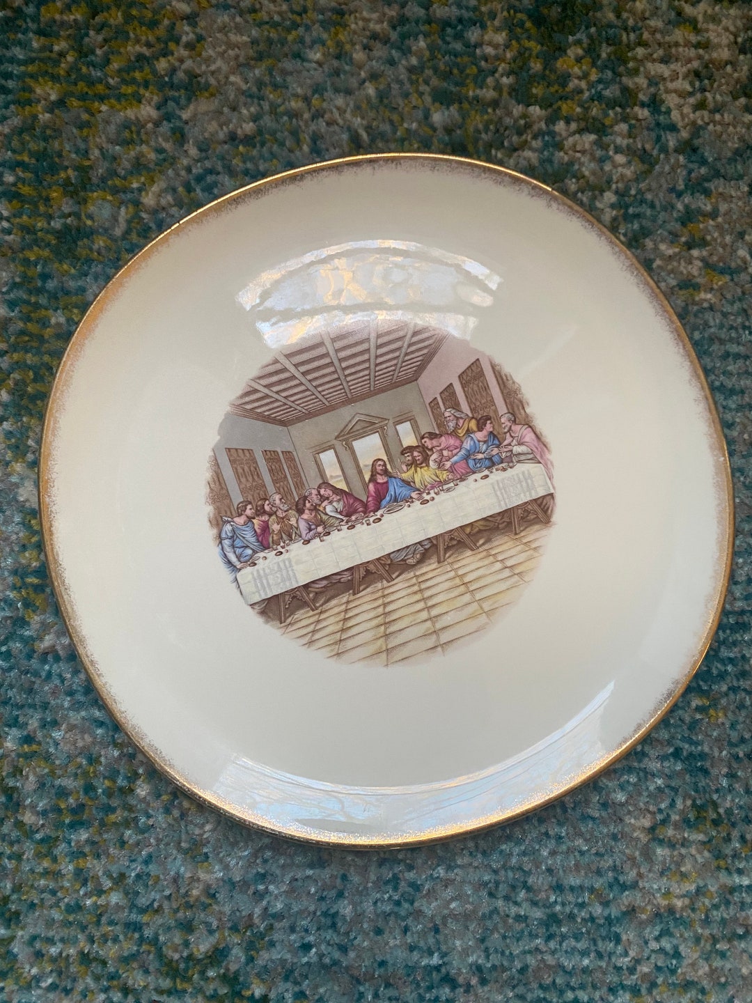 Vintage the Last Supper Religious Scene Dinner Serving Plate With Gold ...