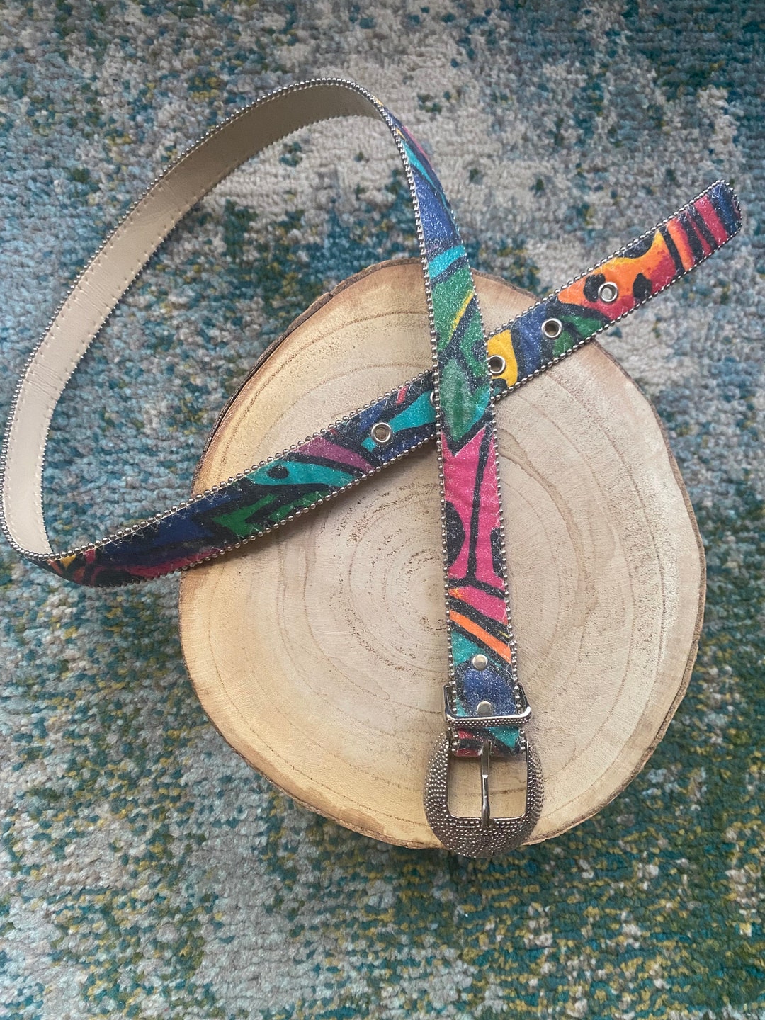 Vintage 90s Color Swirl Studded Belt, Size Large / 90s Style ...