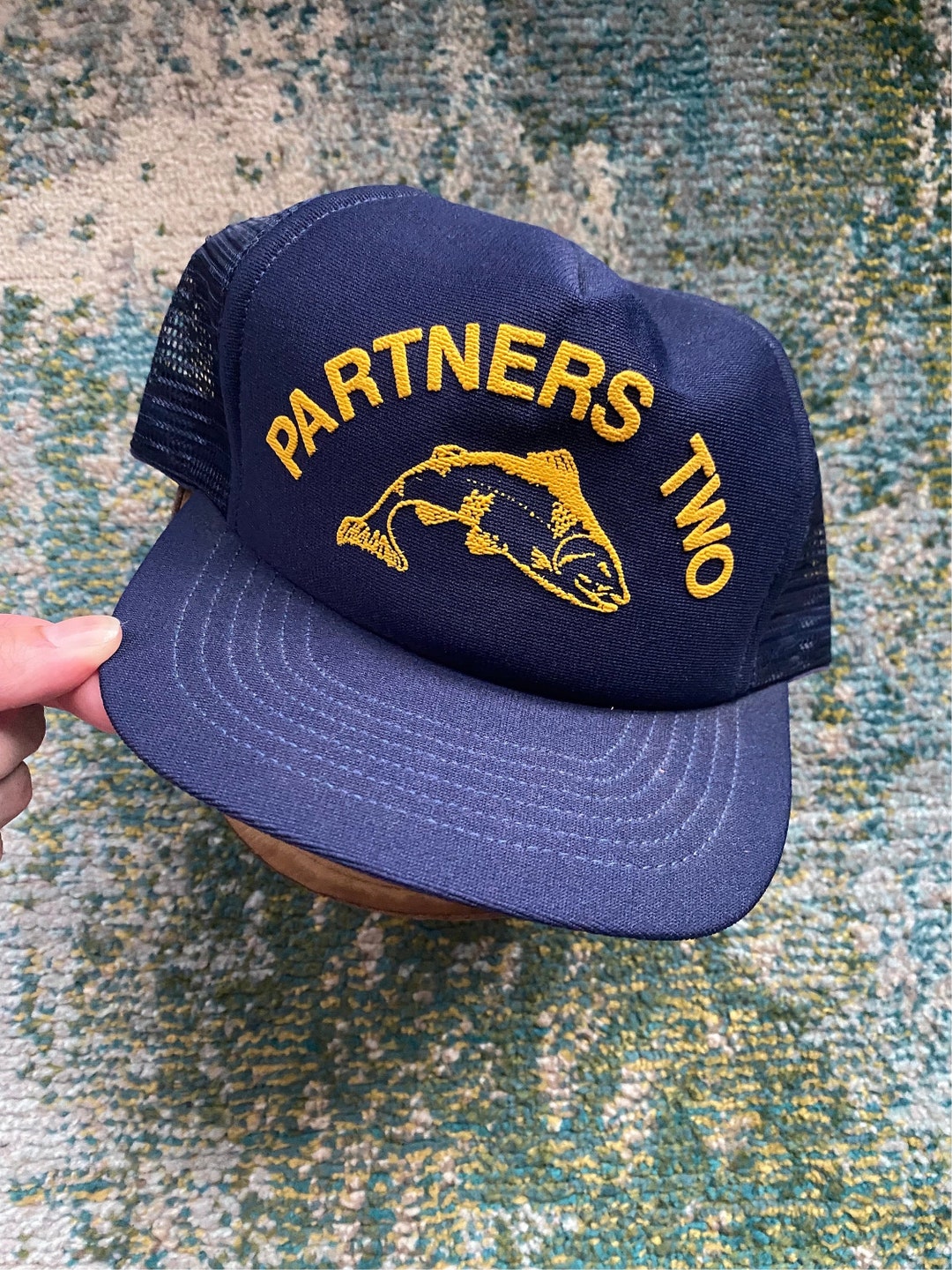 Vintage Partners Two Big Fish Logo Navy Blue Snap Back Truckers Hat ...