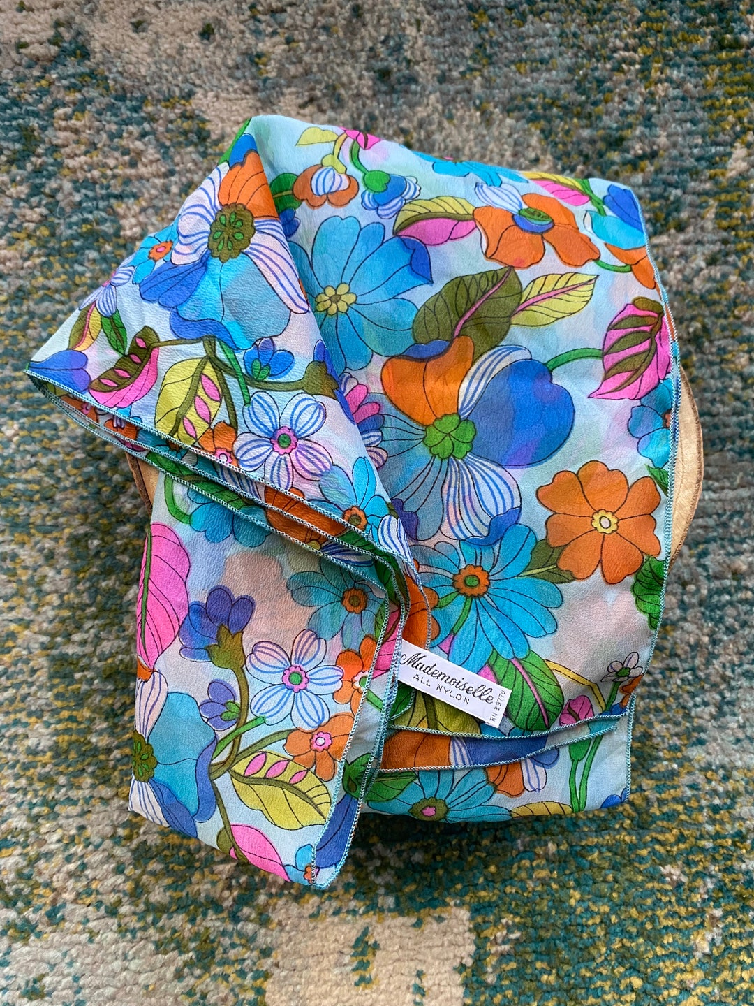 Vintage 60/70s Mademoiselle Mod Day Glow Floral Long Head Hair Neck ...