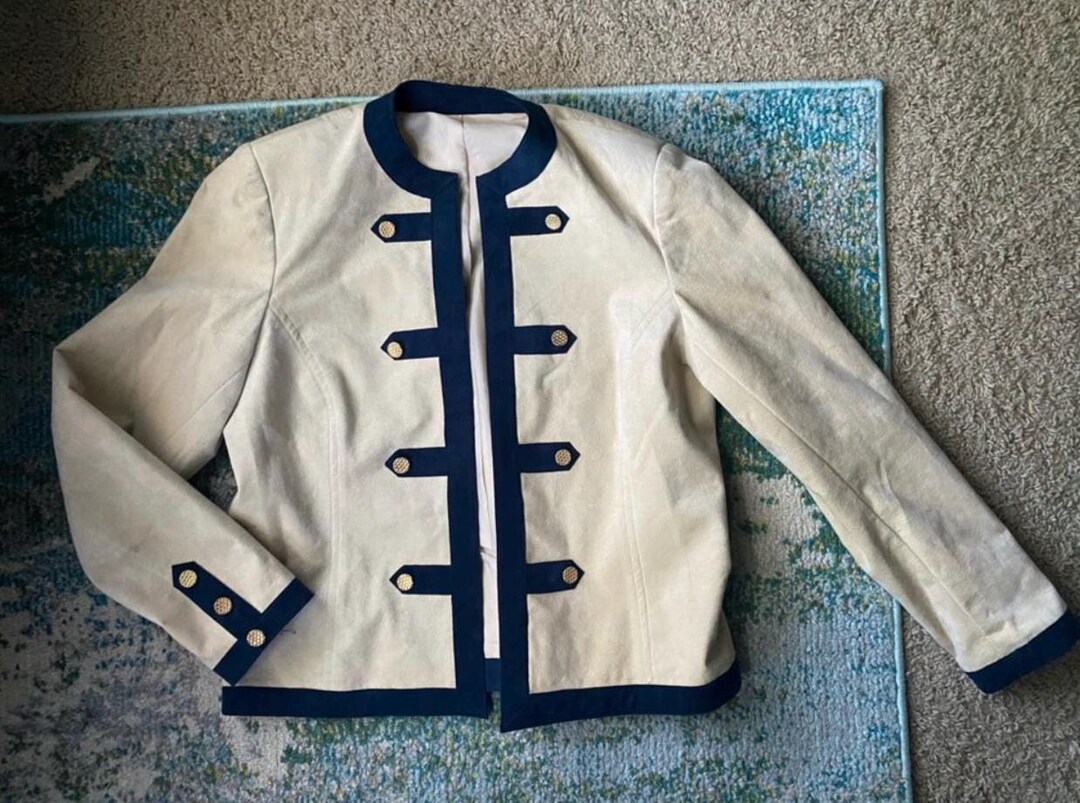 Vintage Ultrasuede Military Cadet Tan Blue Suede Blazer Jacket, Size 10 ...