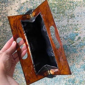 Vintage Black Leather Frame Clutch Bag With Tortoise Top Handles ...