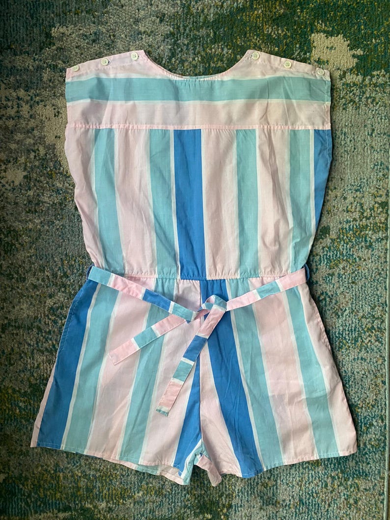 Vintage 80/90s Pastel Striped Button Waist Tie Shorts Romper, Size ...