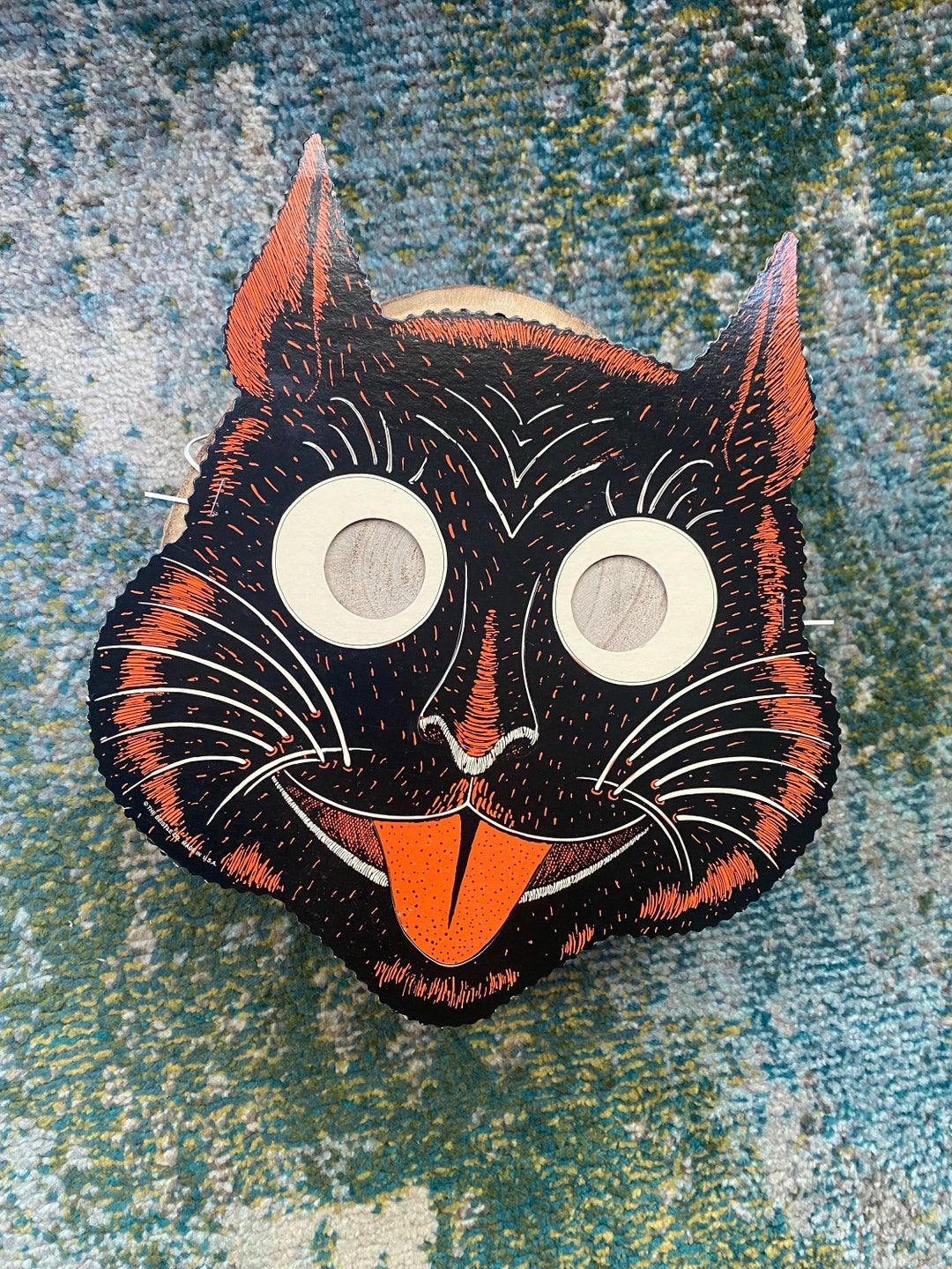 Vintage the Beistle Co Old Time Halloween Black Cat Paper Face Mask ...