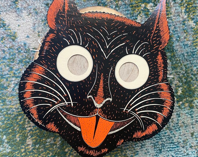 Vintage the Beistle Co Old Time Halloween Black Cat Paper Face Mask ...