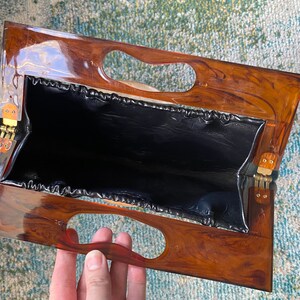Vintage Black Leather Frame Clutch Bag With Tortoise Top Handles ...