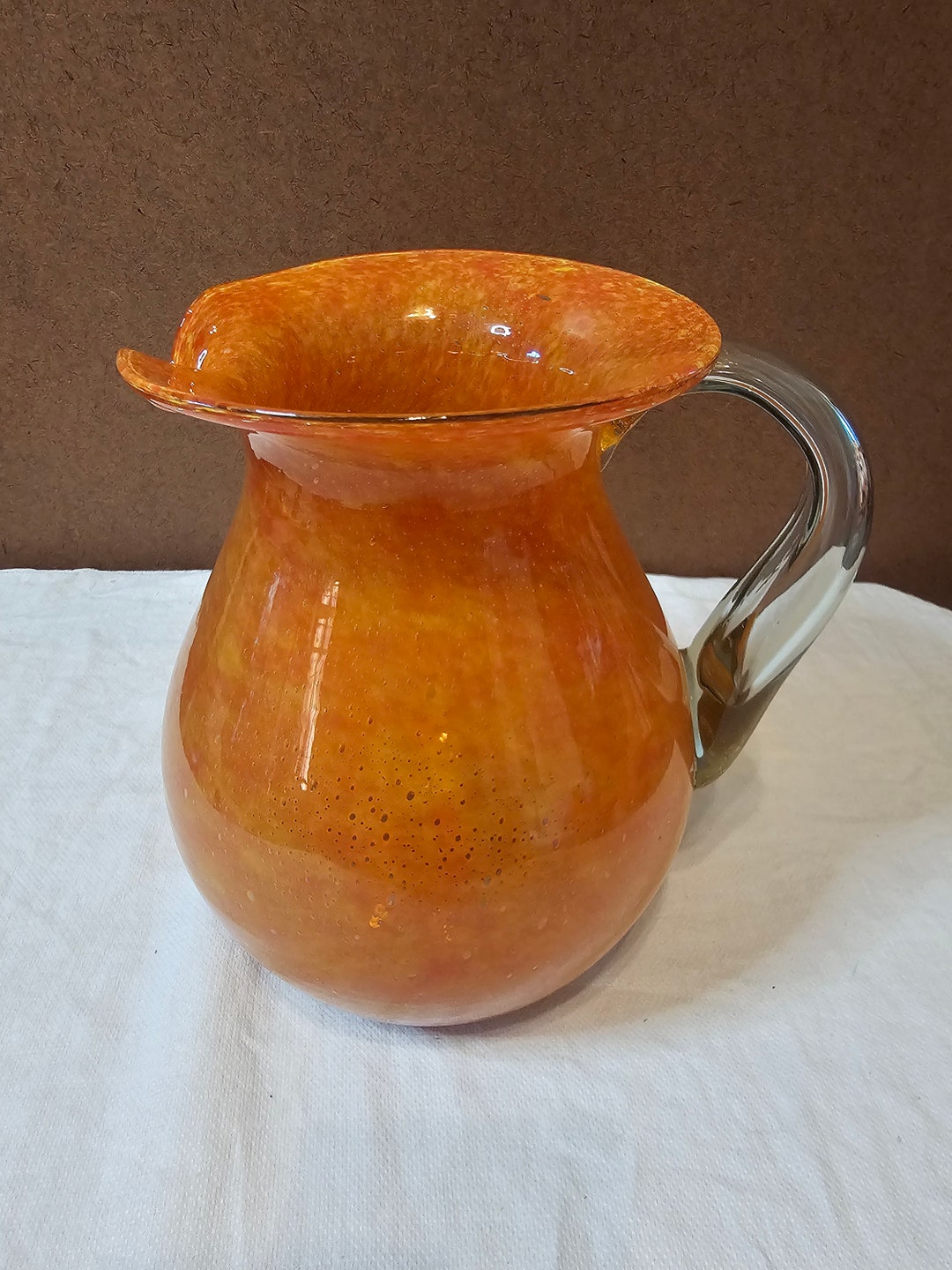 Vintage MCM Orange Glass Pitcher With Swirl Pattern - Etsy