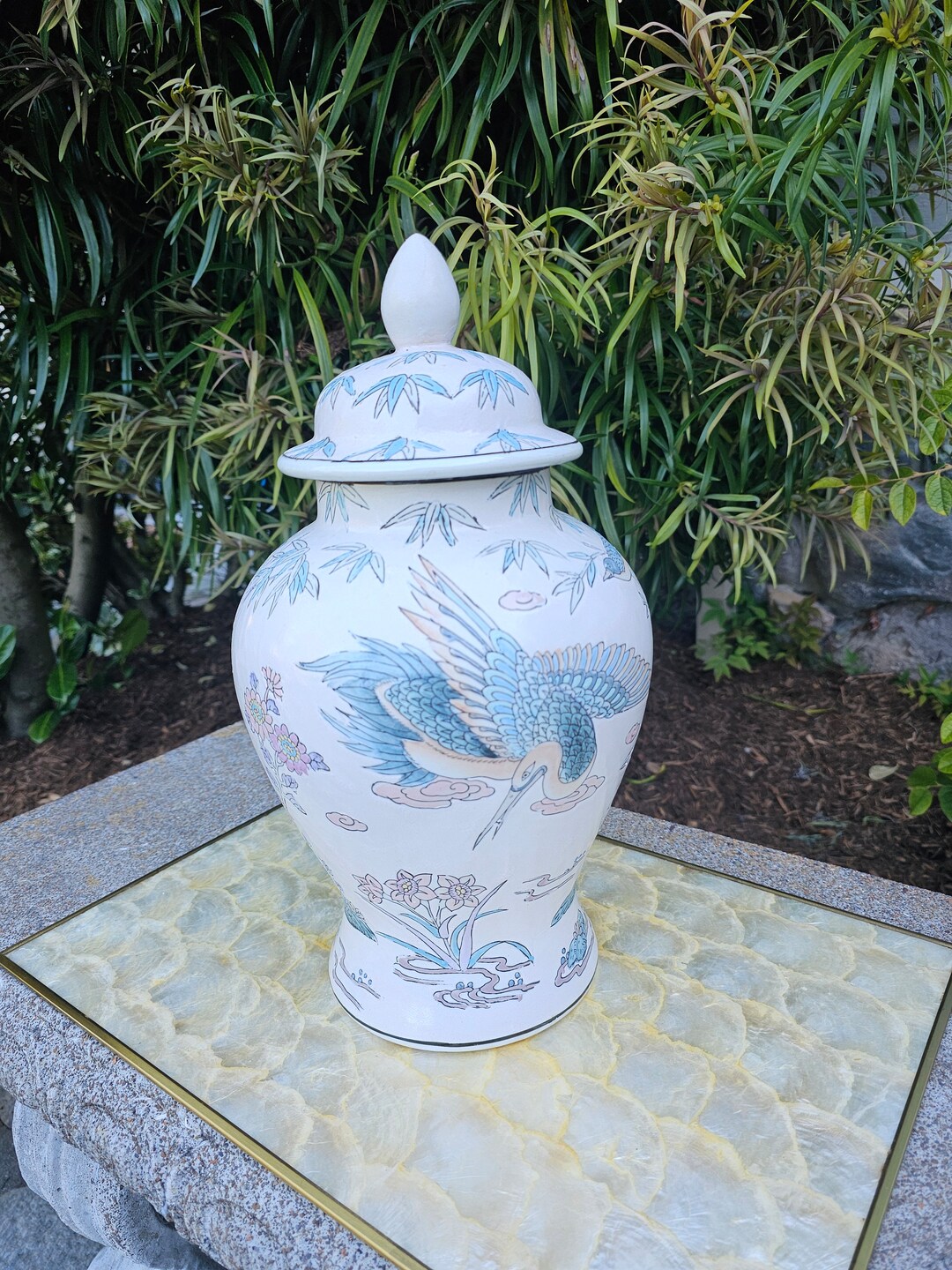 Vintage Large Pale Pink Bird Floral Pastel Flowers & Birds Lidded ...