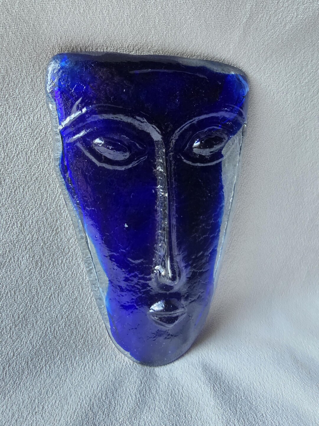 Vintage Cobalt Blue Art Glass Face Sculpture | Modernist Wall Art ...