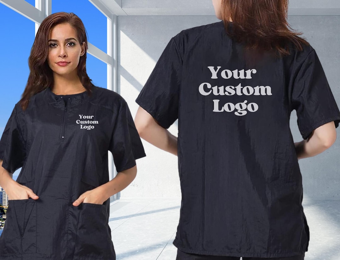 Half Zipper Custom Logo Nylon Uniform Smock- Front and Back Custom ...