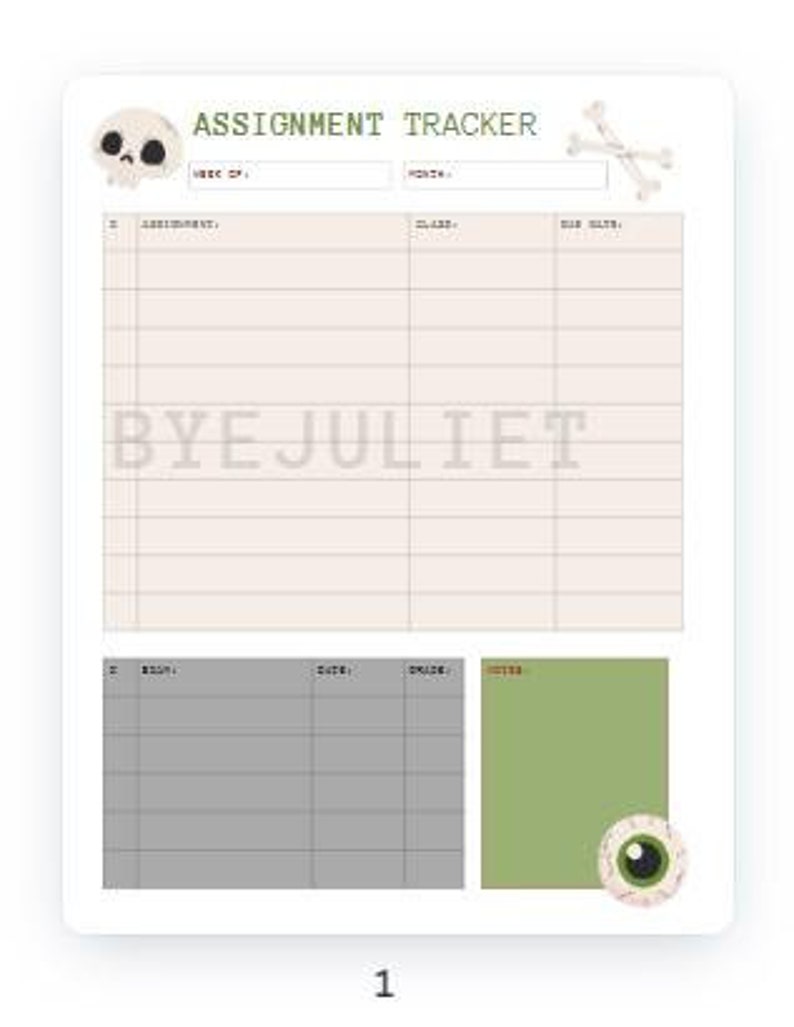 Editable/printable Assignment Tracker Anatomy Theme - Etsy