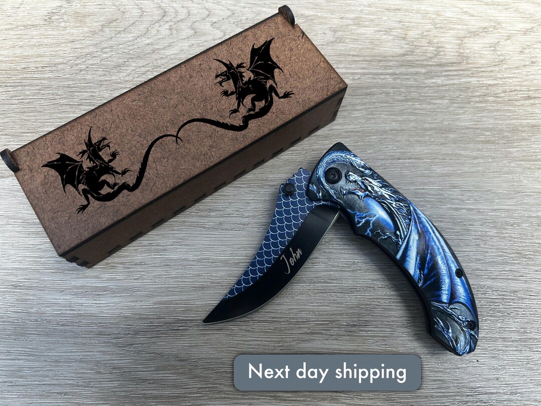 Dragon Pocket Knife Personalized, Engraved Knife, Blue Dragon, Custom ...