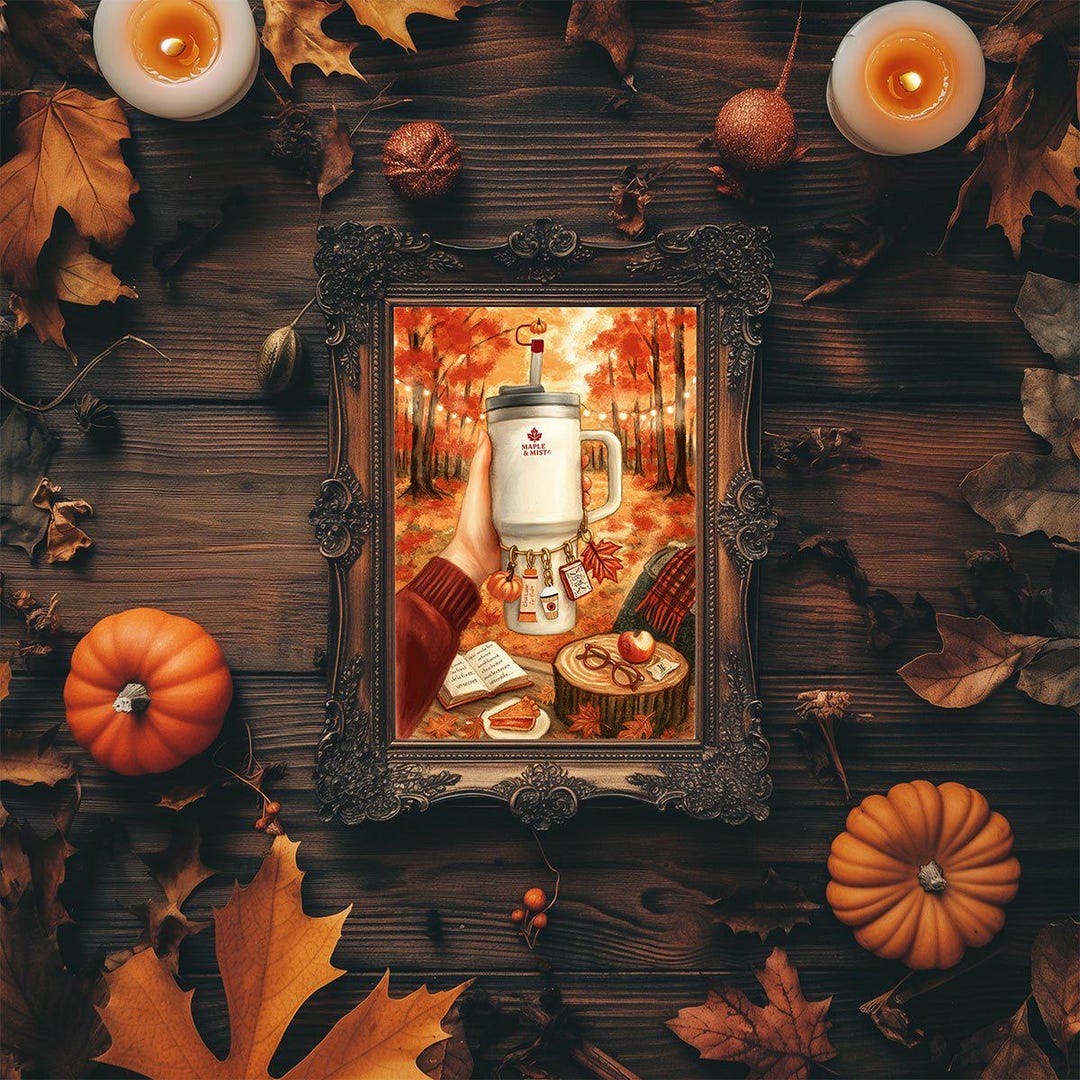 Autumn Poster and Card – Quencher Stanley Forest – Cozy Decor - Etsy