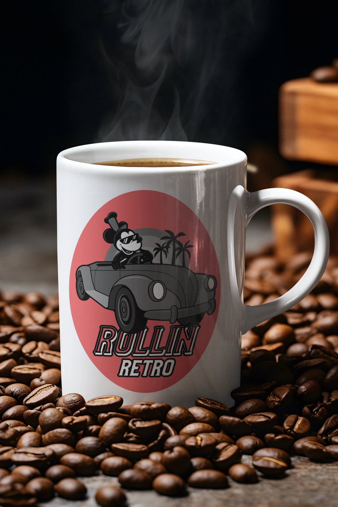 Retro Car Coffee Mug: Vintage Automobile & Palm Trees - Etsy