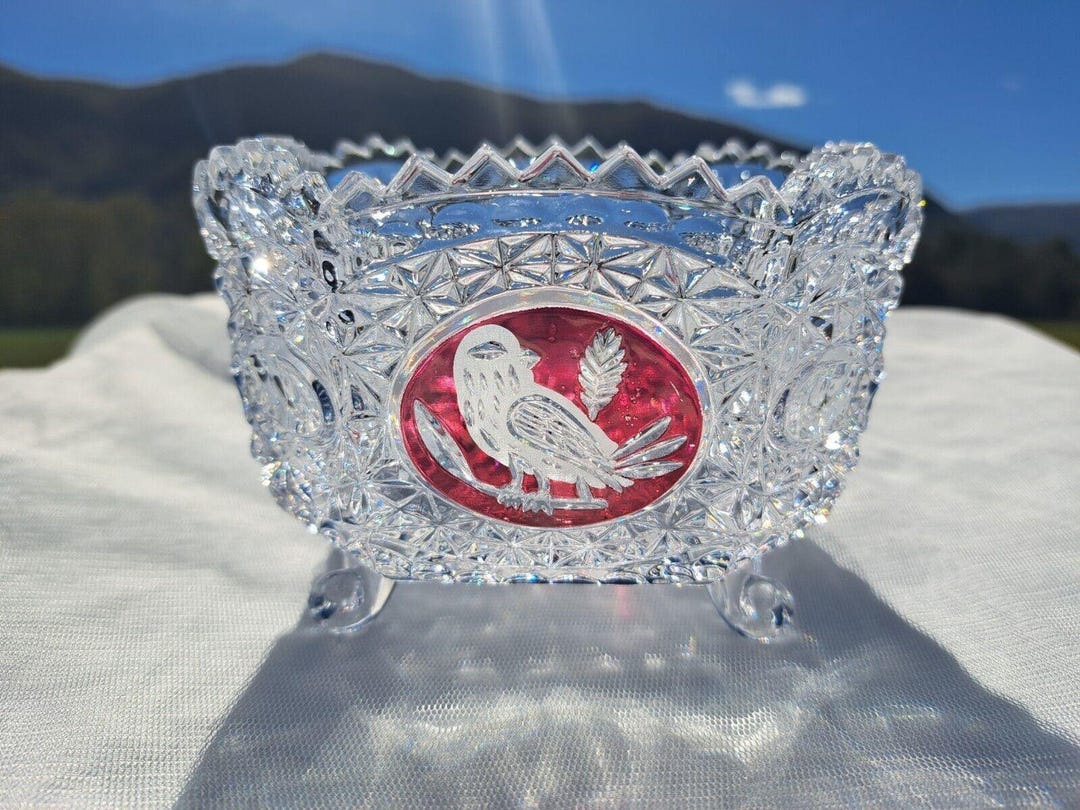VTG Hofbauer Byrdes Collection Ruby Red Bird 5 Candy Dish Crystal ...