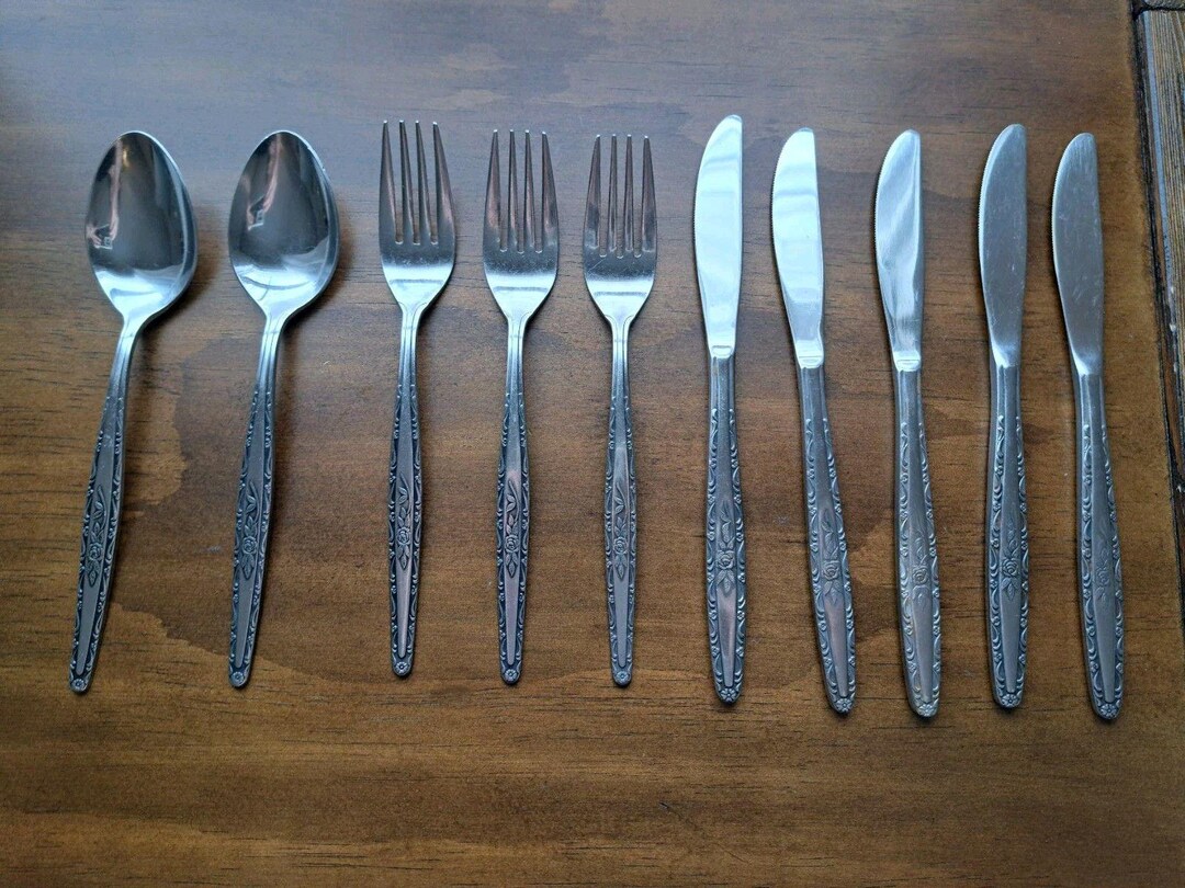 Interpur Stainless Steel Flatware Korea 25 Pc Rose Forks Spoons Butter ...