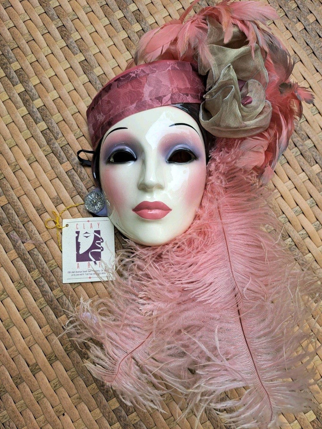 Vintage Clay Art Woman's Face Theater Mask USA Made Art Deco Decor Pink ...