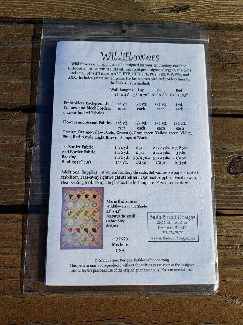 Wildflowers Smith Street Designs Appliqué Quilt Pattern Wall Hanging ...
