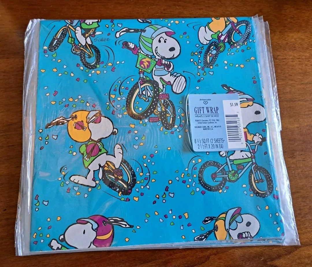 Vintage Snoopy Gift Wrapping Paper Dirt Bike BMX Peanuts Ambassador ...