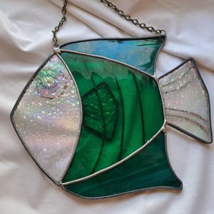 Stained Glass Fish Art for Window Suncatcher Green Irridescent Hanging ...