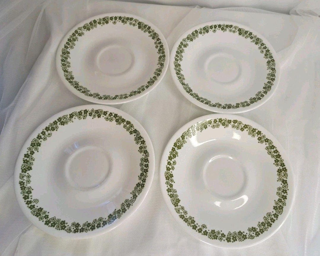 Vintage Corelle Spring Blossom Crazy Daisy Green Flowers Saucer Set of ...