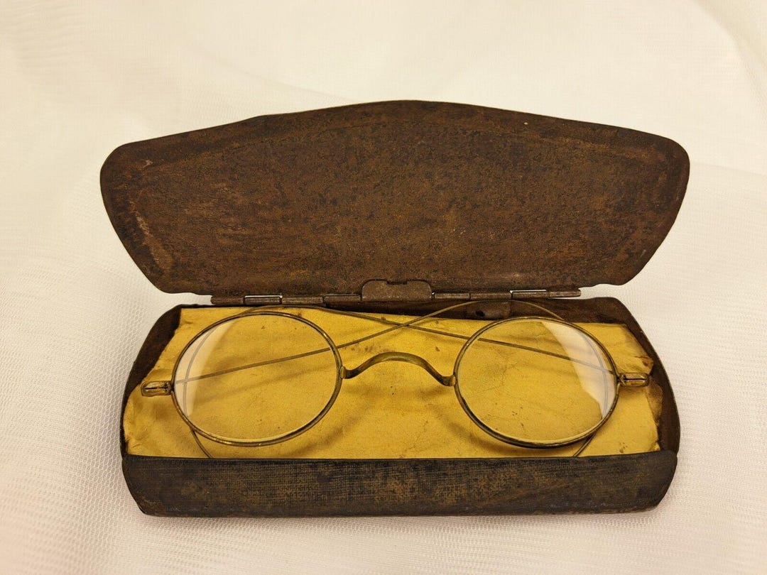 Antique Wire Rim Frame Glasses Gold Tone Round With Lenses With Tin ...