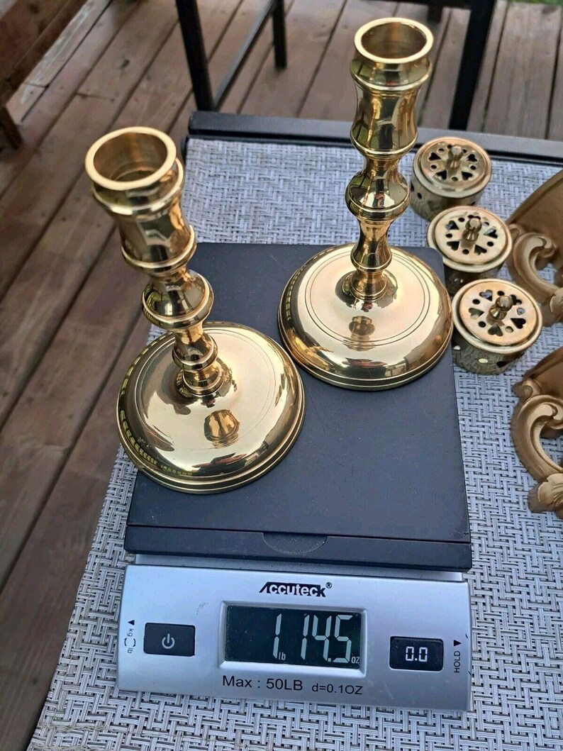 Vintage Brass Candlestick Candleholders 6" Set Lot of 2 Gold Colonial ...