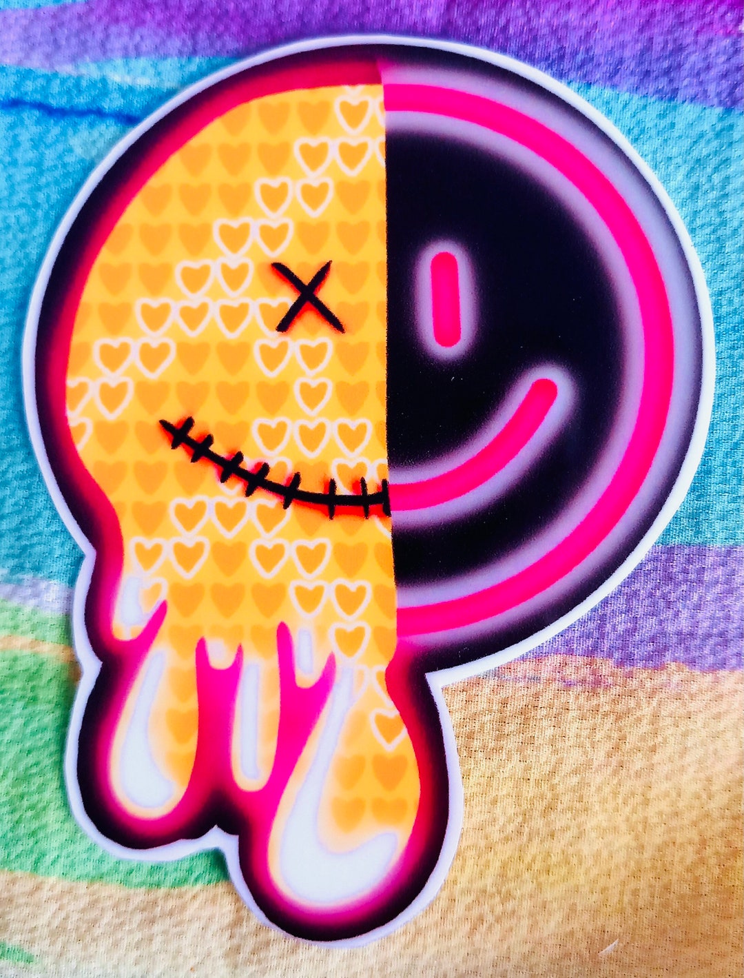 Graffiti Drippy Smiley Face Durable Creative Vinyl Sticker Laminated ...