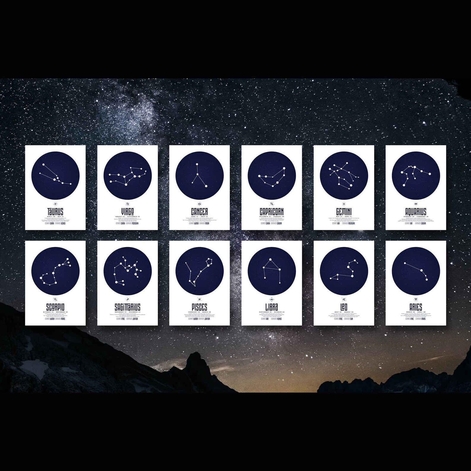Zodiac Print Set | 20+ Sizes | All Zodiac Signs | Editable .PSD File ...