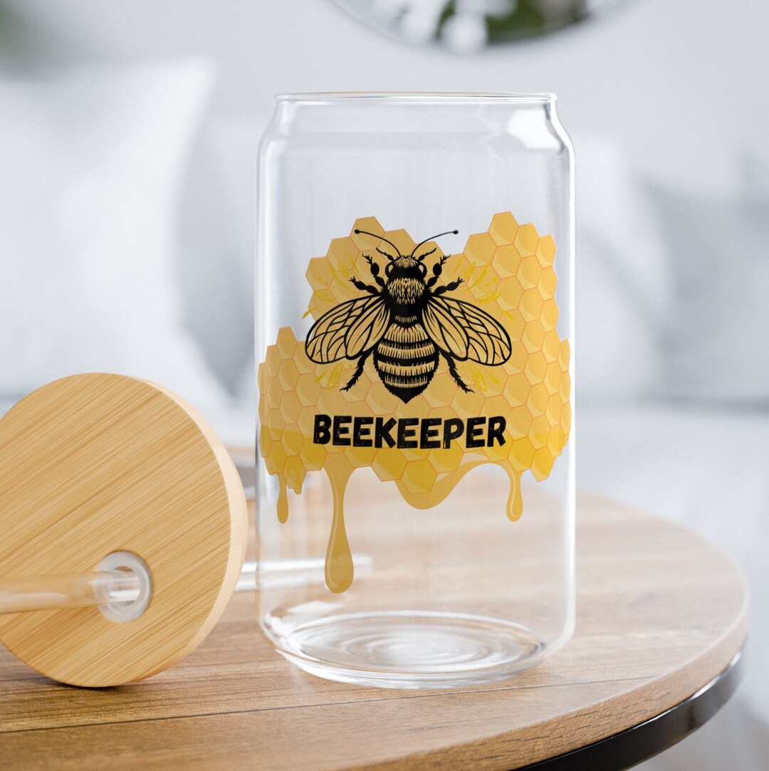 Honey Bee Lover Sipper Glass With Lid and Straw, Beekeeper Honey Drip ...