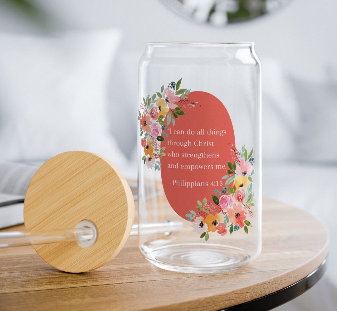 Philippians 4:13 Bible Verse Glass Tumbler Christian Gift, Daily ...