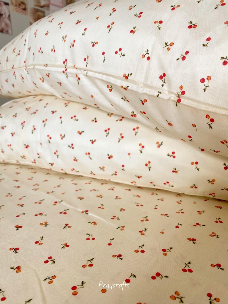 Cherry Pattern Cotton Duvet Cover and 2 Pillowcases Set - Etsy