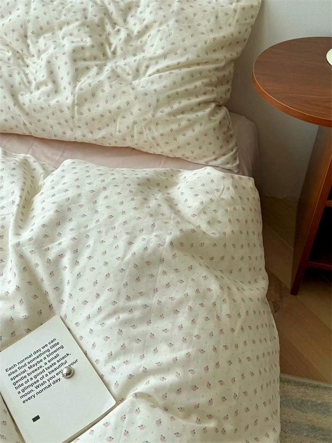 Floral Coquette Duvet Cover Set, Pink Cotton Cottagecore Full/queen ...