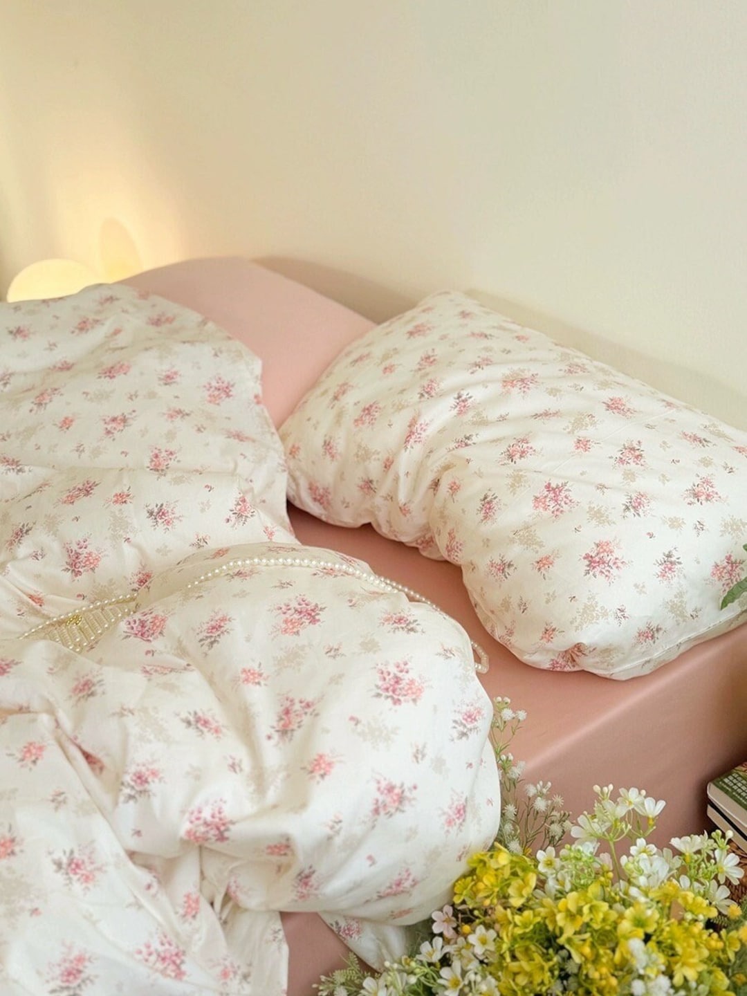 Floral Pink Coquette Cotton Duvet Cover 4pcs Set - Etsy