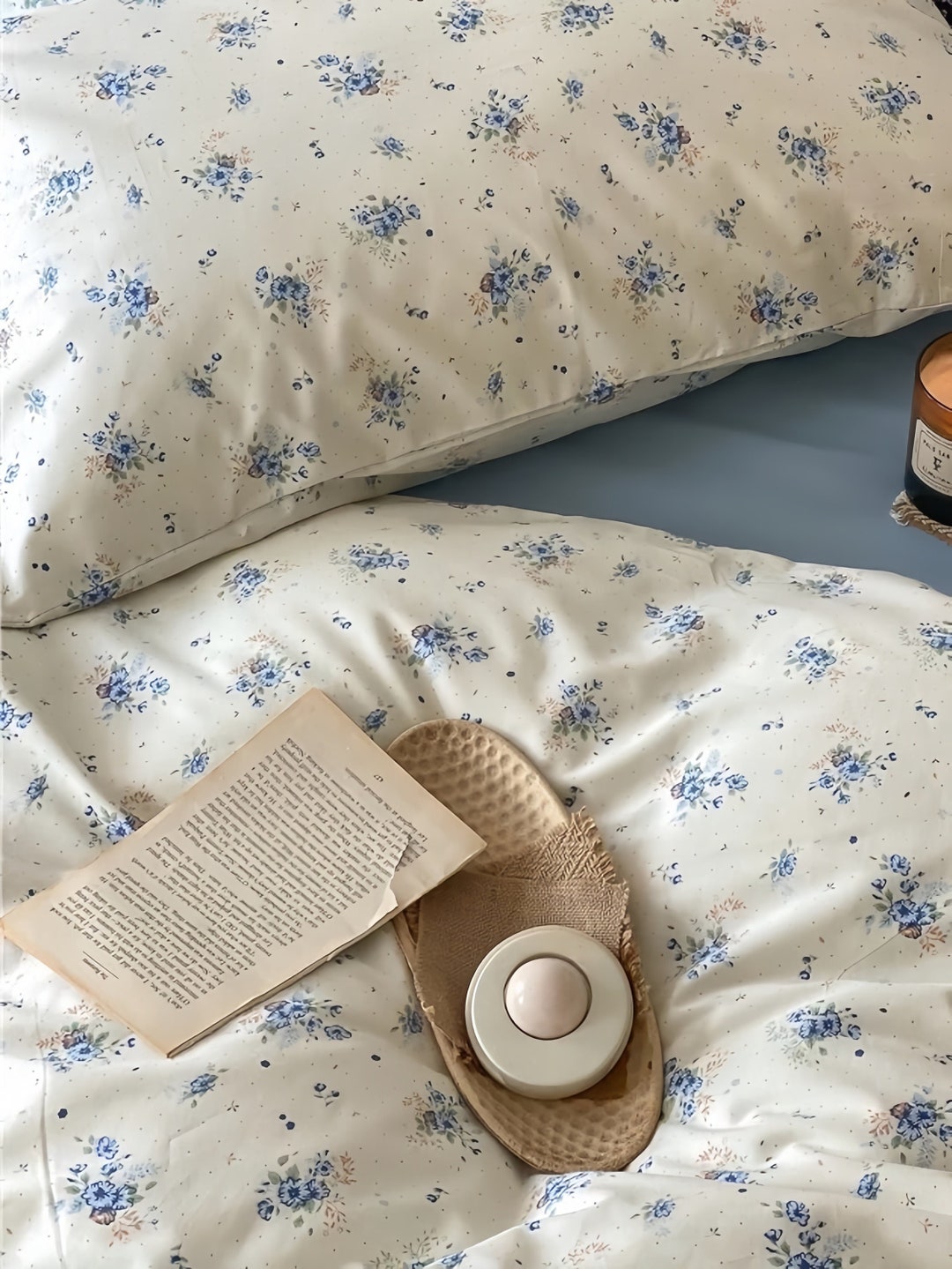 Blue Floral Duvet Cover Set, Coquette Cotton Full/queen Duvet Cover ...