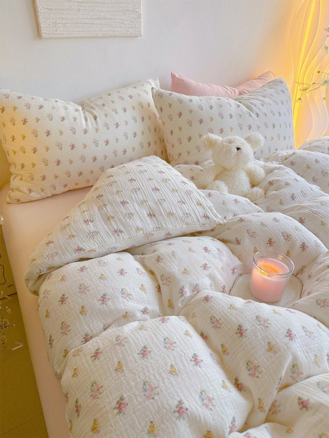 Floral Coquette Duvet Cover Set, Double Gauze Soft Cotton Cottagecore ...