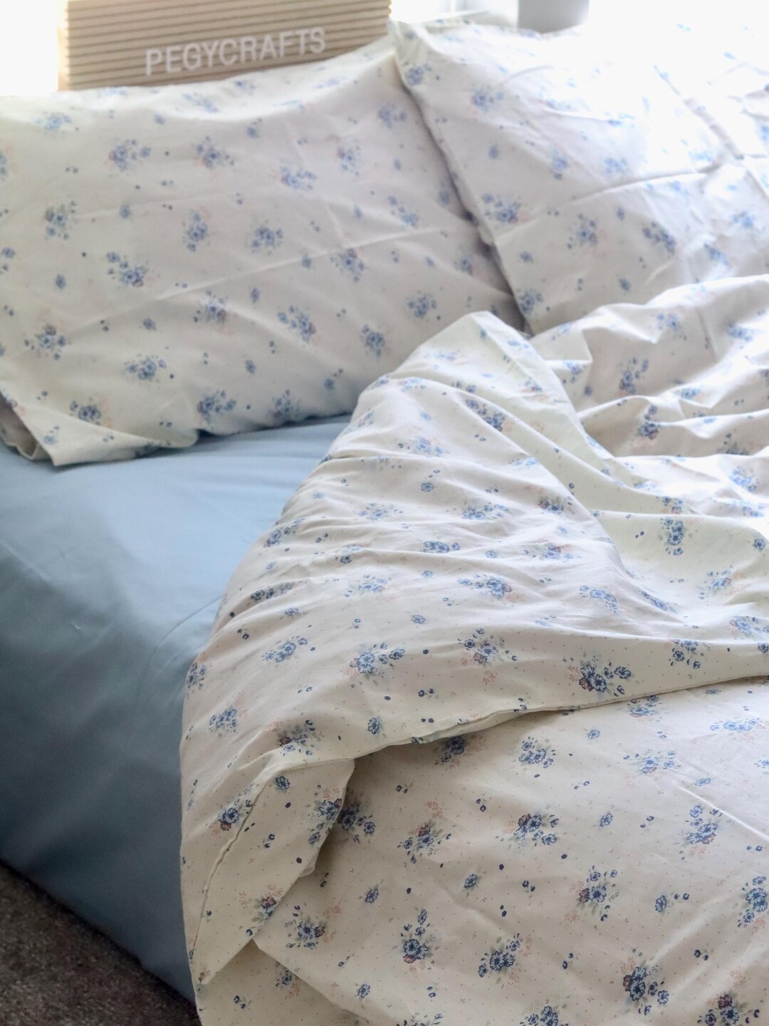 Blue Floral Duvet Cover Set, Coquette Cotton Full/queen Duvet Cover ...