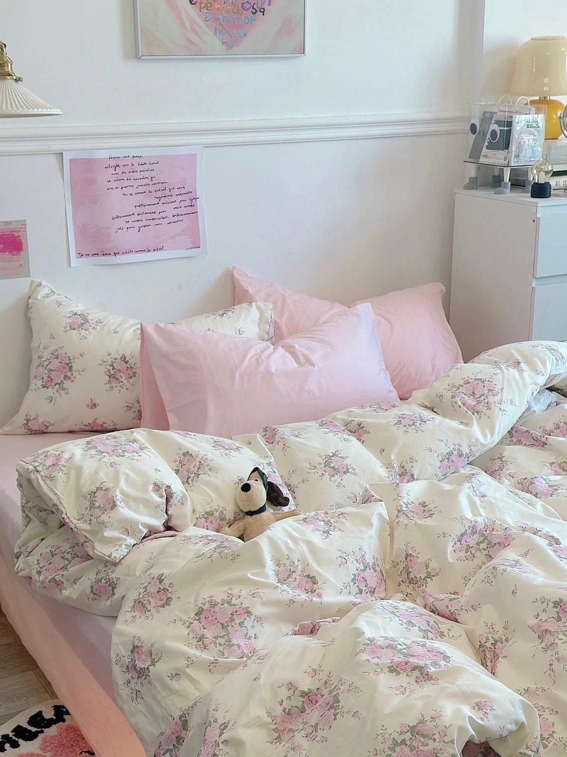 Floral Coquette Duvet Cover Set Pink Cotton Cottagecore Princess Bedding Etsy Ireland